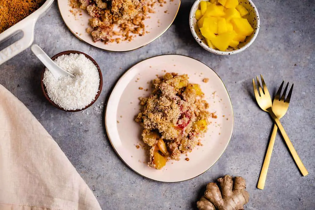Vegan Rhubarb Mango Coconut Crumble (gluten free) recipe